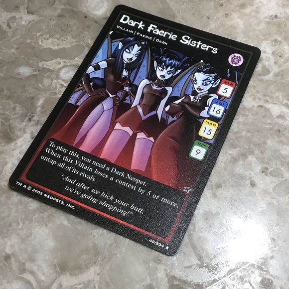 NEOPET | Toys | Super Rare 203 Neopet Card Dark Faerie Sisters Card ...